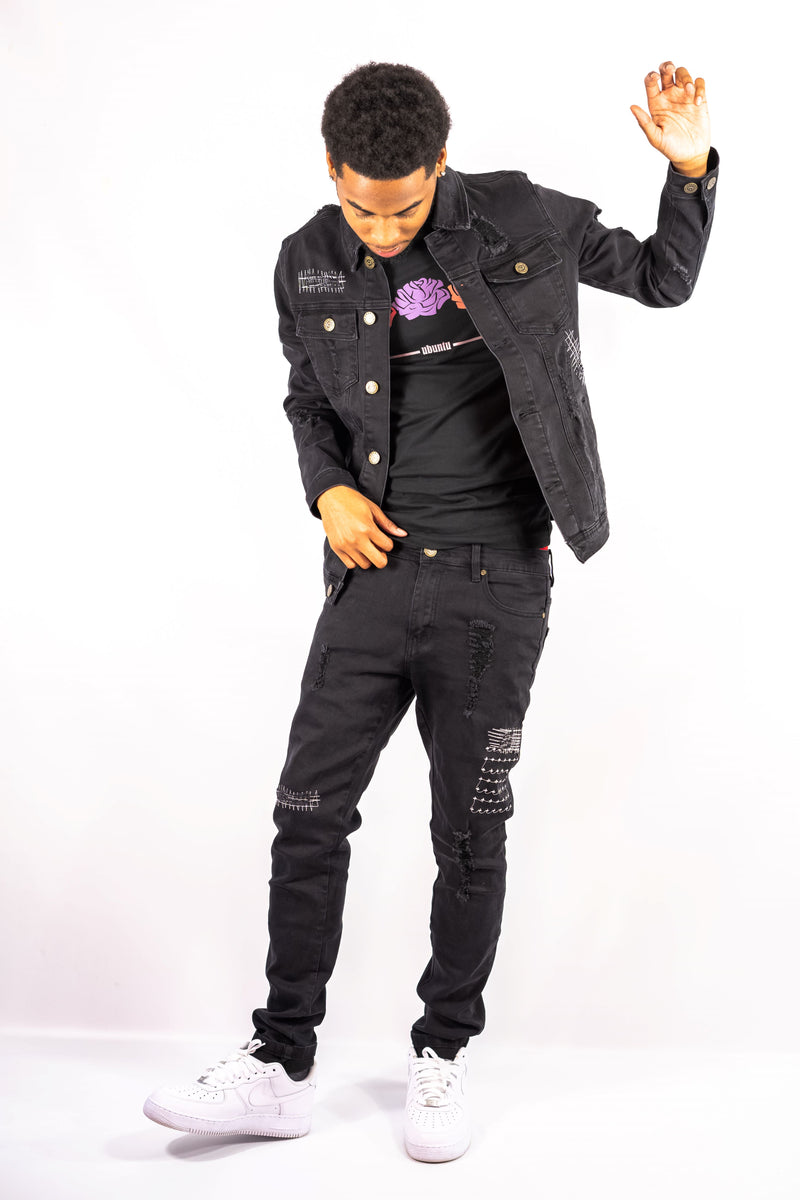 Stitched Denim Jacket - Black – Ubuntu Revolution